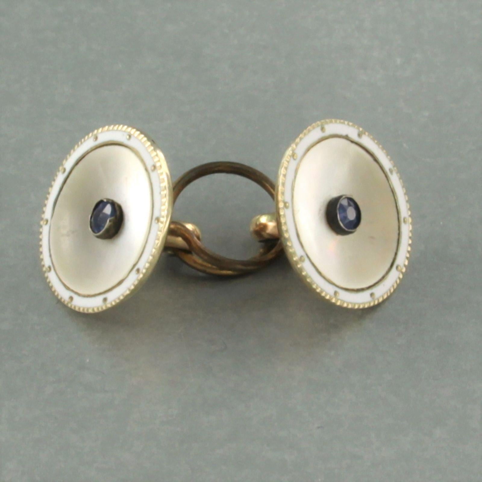 Shirt Buttons / Cufflinks set with Sapphire, Mother of pearl and Enamel ...