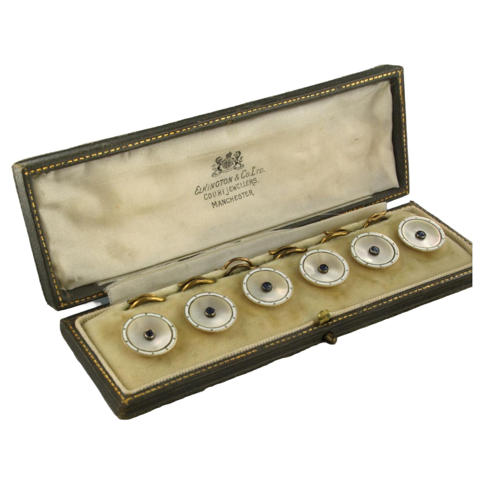Shirt Buttons / Cufflinks set with Sapphire, Mother of pearl and Enamel ...