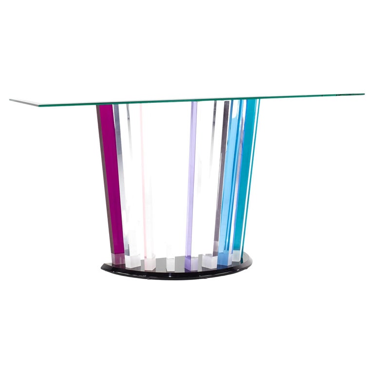 Shlomi Haziza Colored Lucite Glass Top Console Table For Sale at 1stDibs