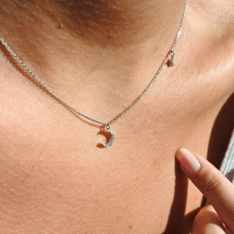 0.10 Carat Diamond Moon and Star Pendant Necklace in 14 Karat Gold ...