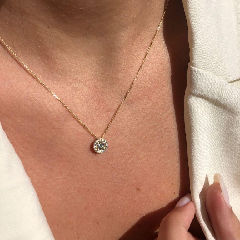 0.42 Carat Diamond Large Halo Pendant in 14 Karat Yellow Gold - Shlomit ...