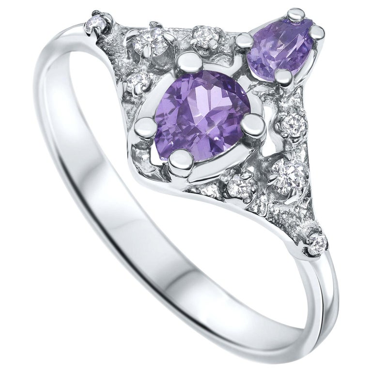 0.70 Carat Natural Lilac Sapphire and Real Diamonds Ring in 14K White ...