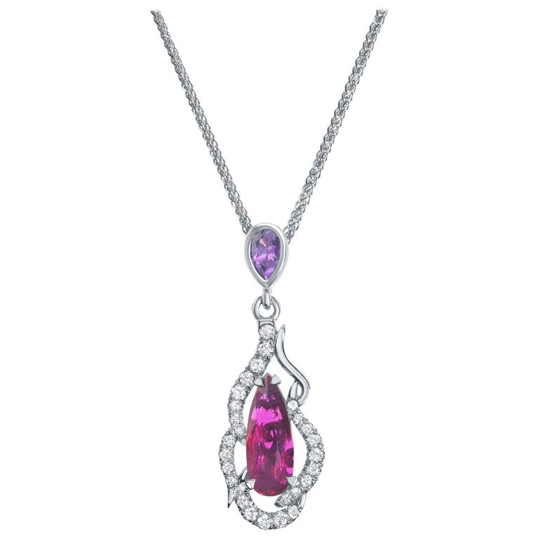 1.48 Carat GIA Certified Natural Sapphire Diamond Pendant 18K White ...
