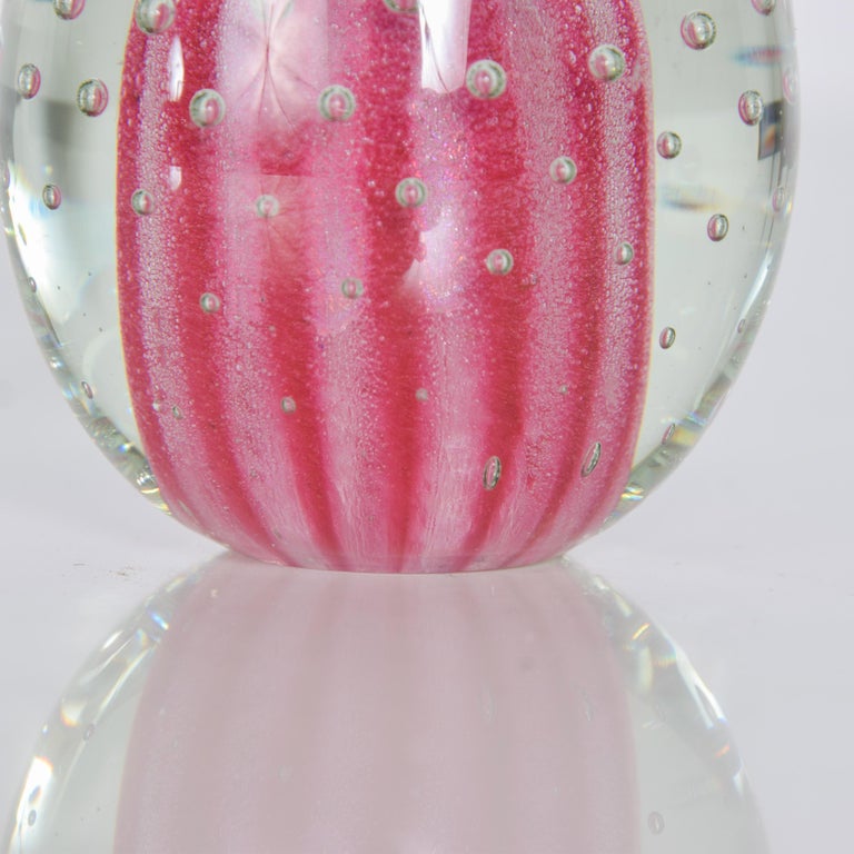 Shocking Pink Paperweight Art Glass Egg Controlled Bubble Tapio ...
