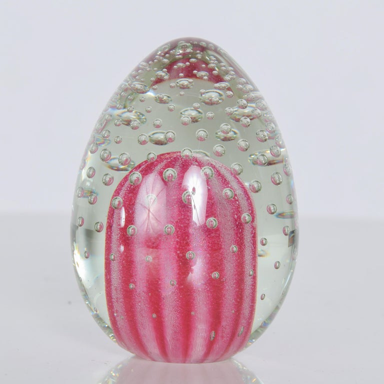 Shocking Pink Paperweight Art Glass Egg Controlled Bubble Tapio ...