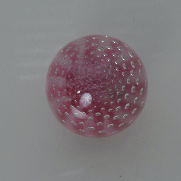 Shocking Pink Paperweight Art Glass Egg Controlled Bubble Tapio ...