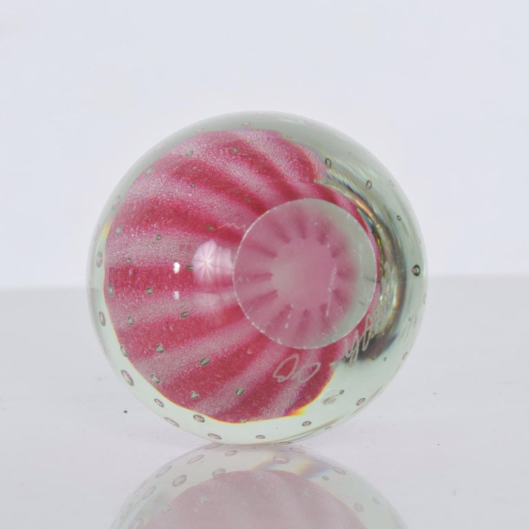 Shocking Pink Paperweight Art Glass Egg Controlled Bubble Tapio ...