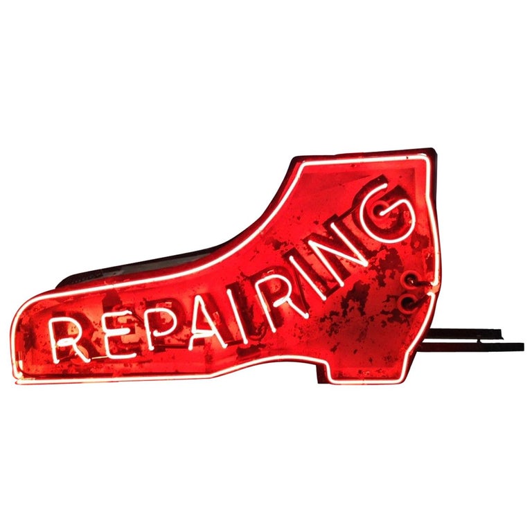 Shoe REPAIRING Single Sided Neon Cobbler Sign For Sale at 1stDibs