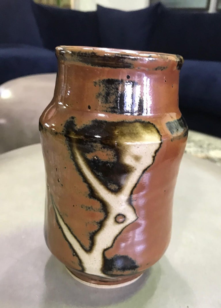 Shoji Hamada Mingei Kakiyu Kaki Glaze Vase with Original Signed Sealed ...