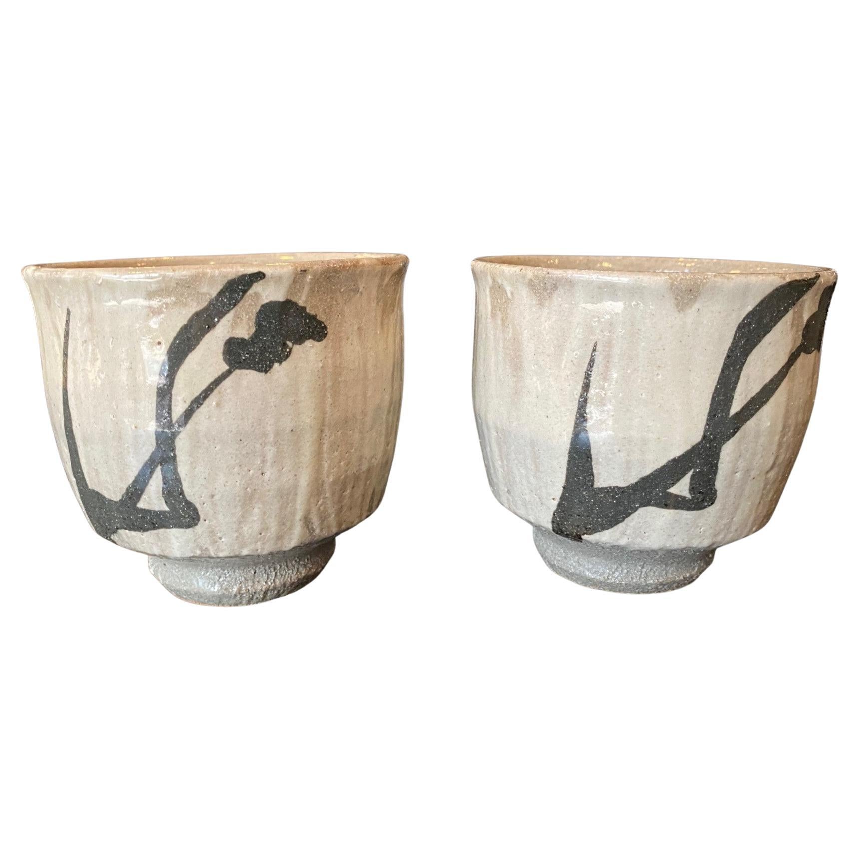 Shoji Hamada Set of Japanese Mingei Pottery Yunomi Tea Cups and Signed ...