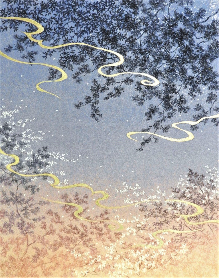 Shoko Okumura - "Spring Bliss No. 1" landscape silver gold leaf paper ...