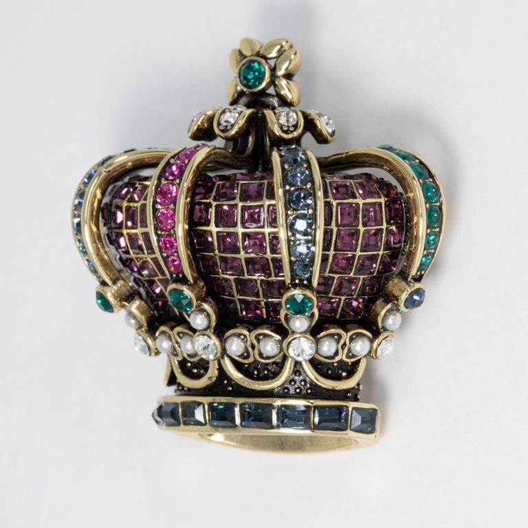 Heidi Daus Majesty Colorful Crystal Crown Pin Brooch In Gold at 1stDibs ...