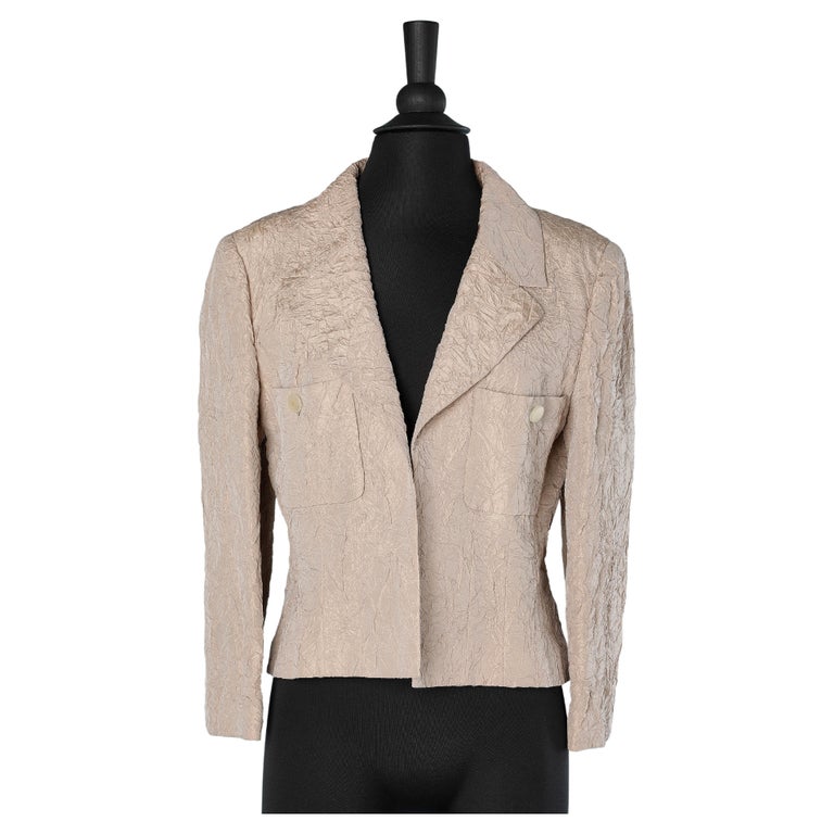 Short beige wrinkled jacket with pockets Chanel For Sale at 1stDibs