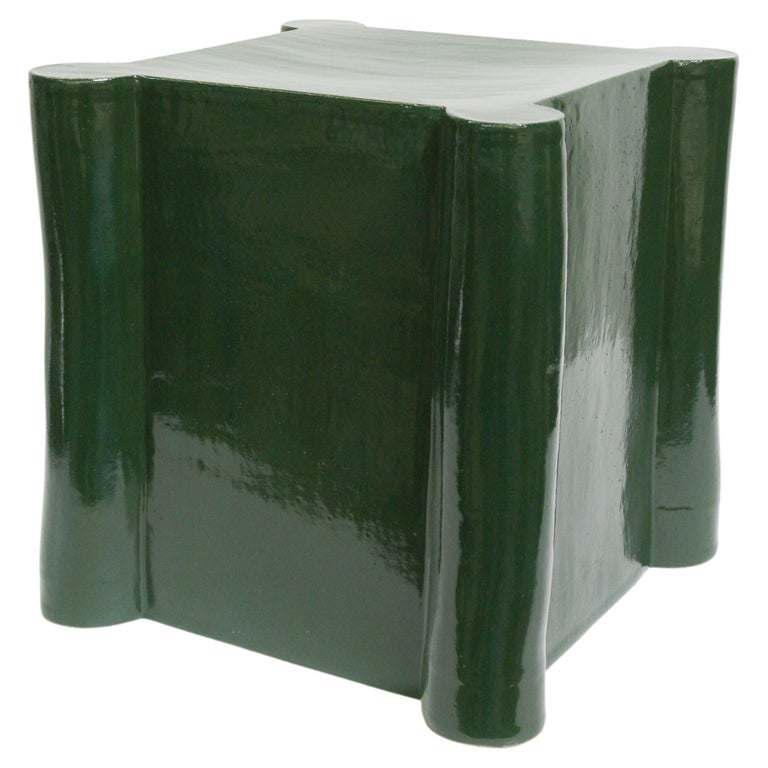Short Castle Ceramic Side Table and Stool in Chrome Green by BZIPPY For ...