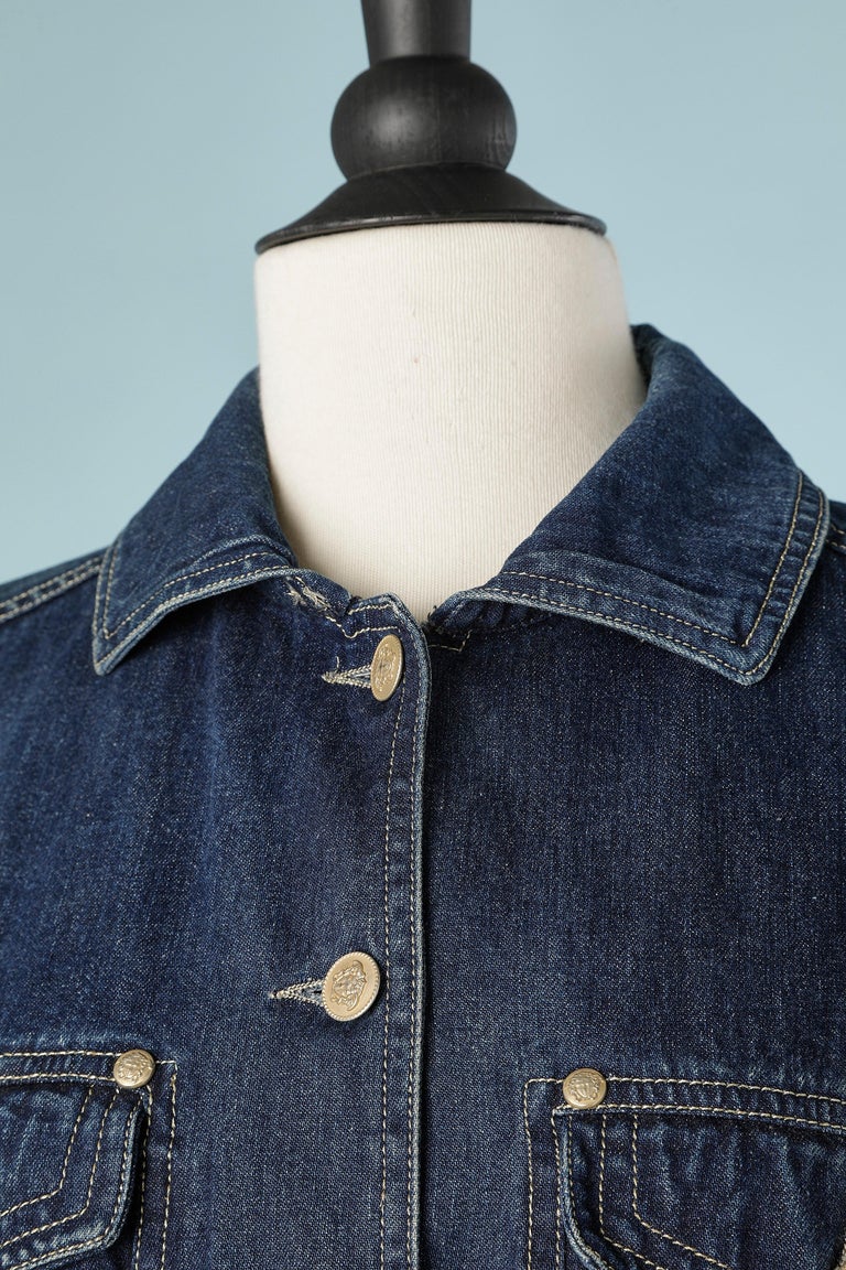 Short denim jacket with branded buttons Versace Jeans Couture For Sale ...