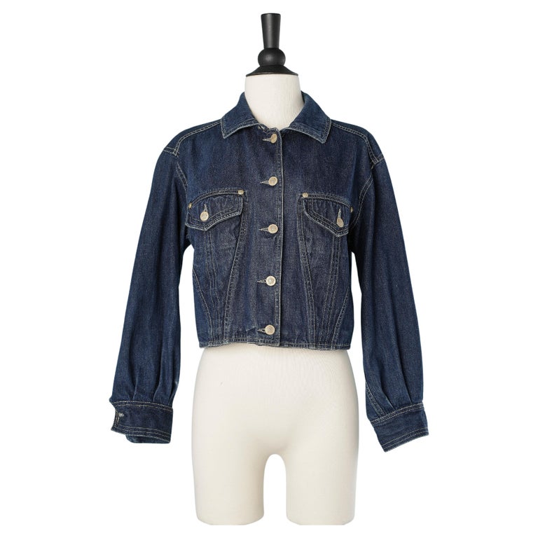 Short denim jacket with branded buttons Versace Jeans Couture For Sale ...