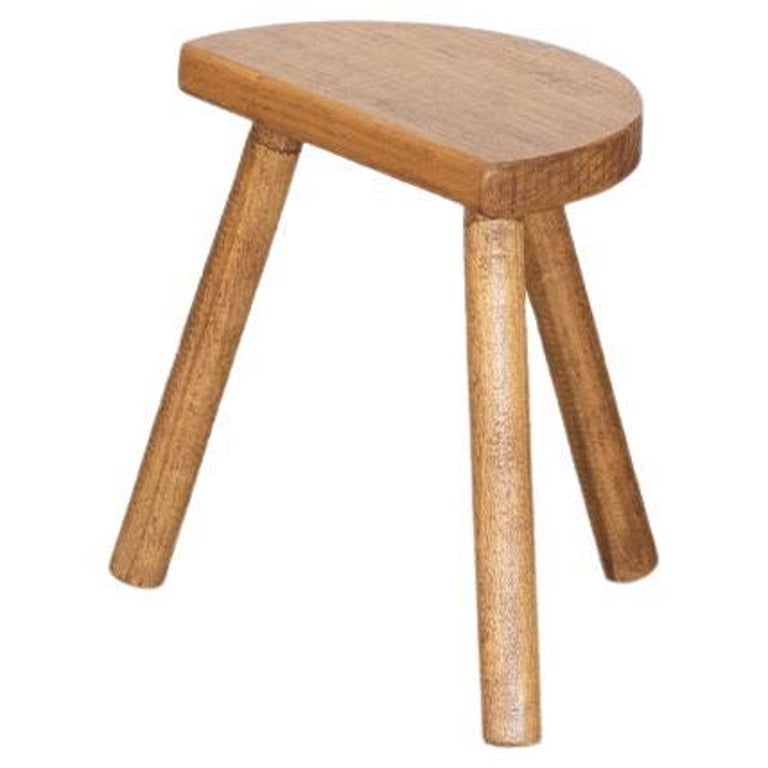 Short French Light Oak Tripod Stool For Sale at 1stDibs