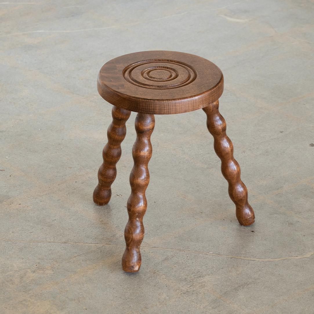 Short French Wood Tripod Stool at 1stDibs