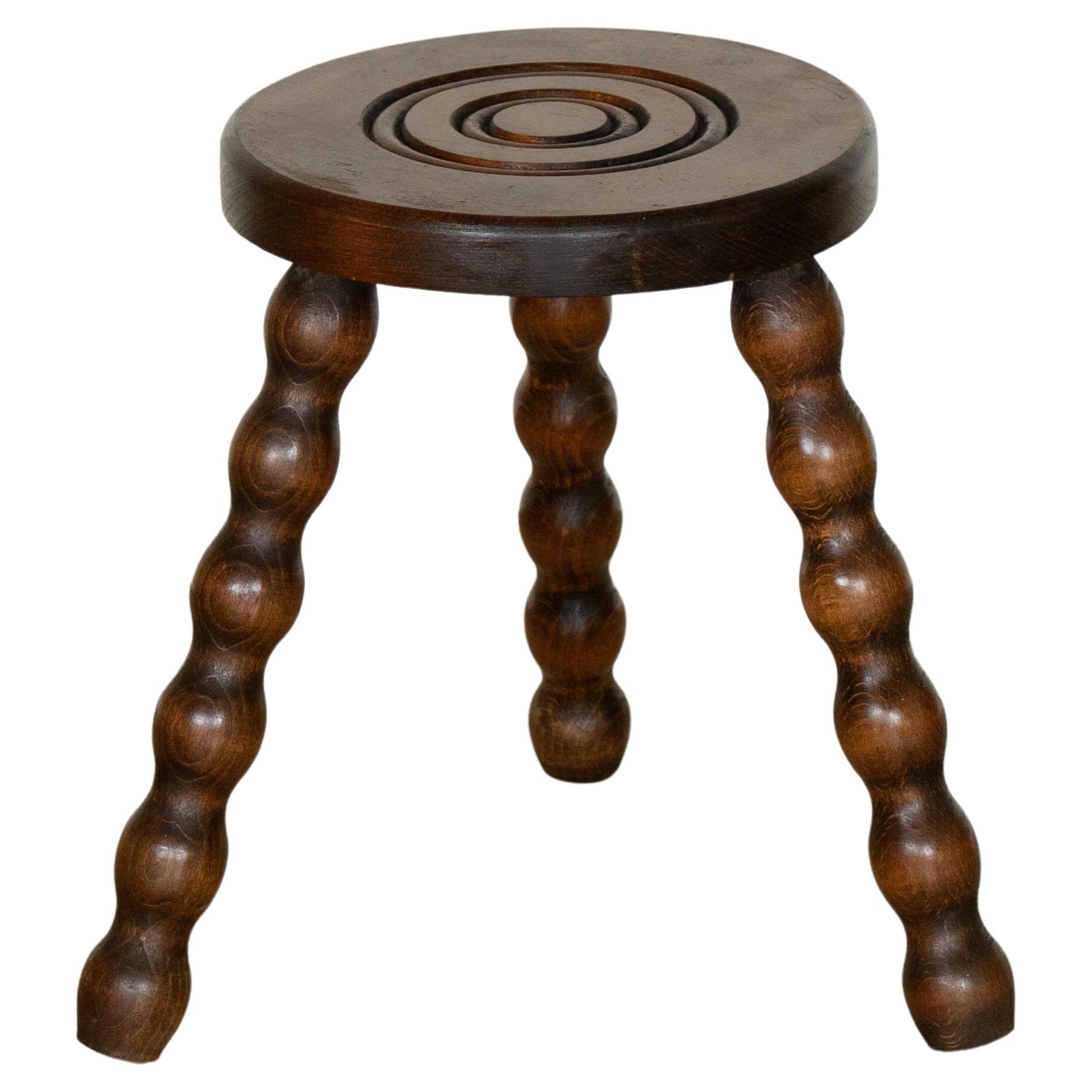 Short French Wood Tripod Stool For Sale at 1stDibs
