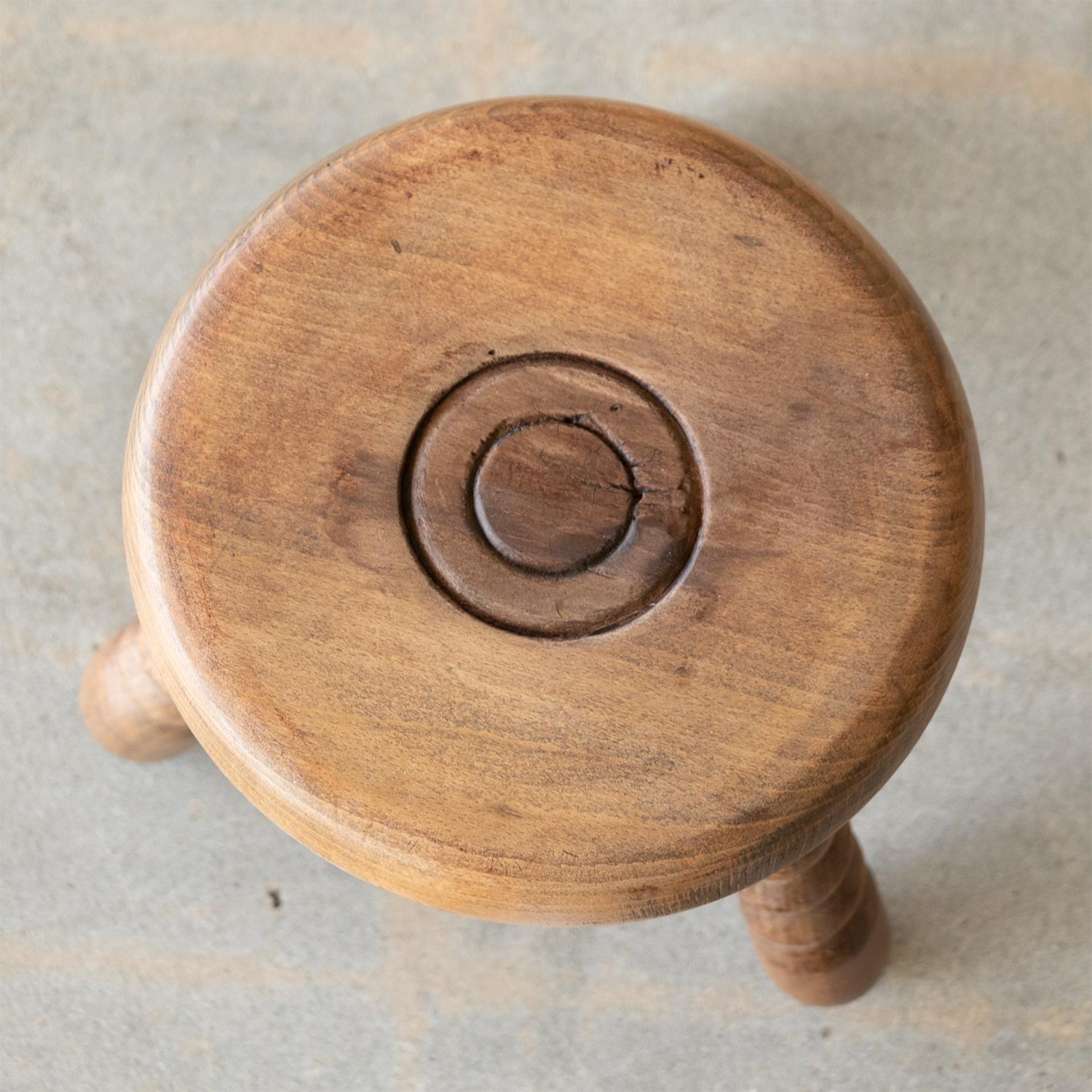 Short French Wood Tripod Stool with Twisted Legs For Sale at 1stDibs