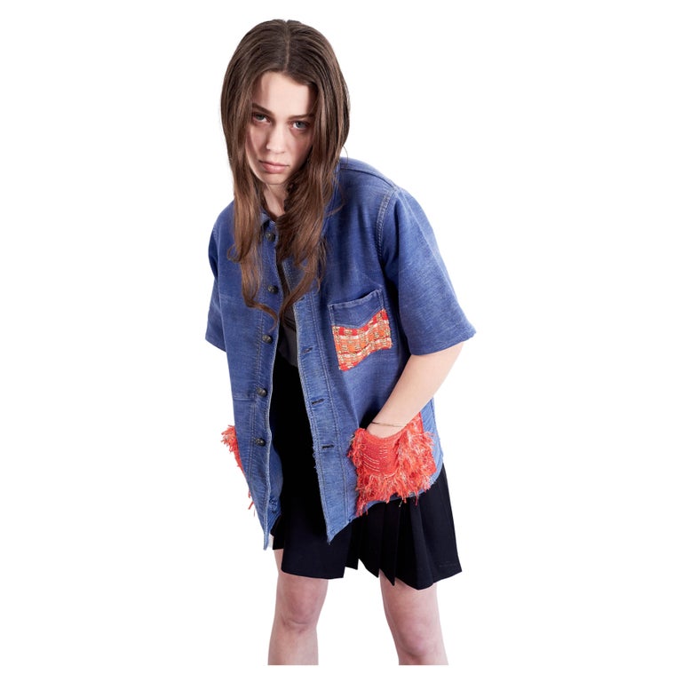 Short Sleeve Jacket Blue Orange Tweed Work Wear France Medium One of a ...