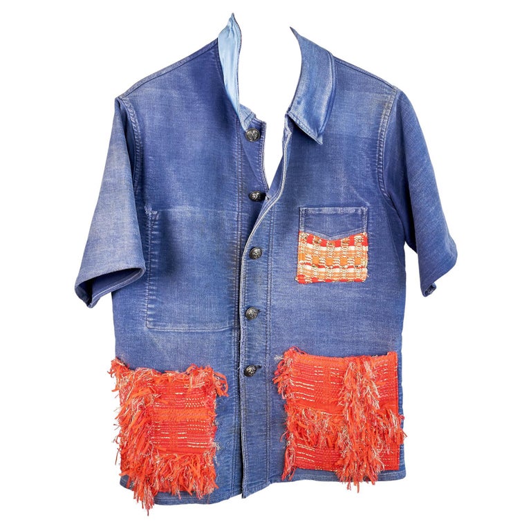 Short Sleeve Jacket Blue Orange Tweed Work Wear France Medium One of a ...