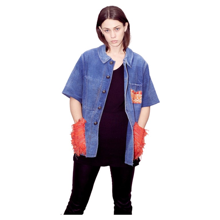 Short Sleeve Jacket Blue Orange Tweed Work Wear France Medium One of a ...