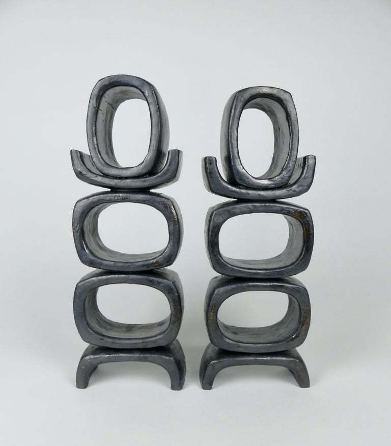 Short Standing TOTEM, Rectangular Ovals on Angled Legs in Metallic ...
