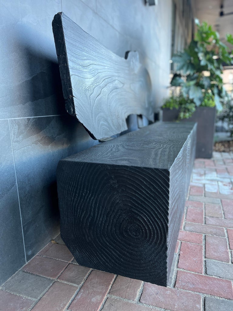 Shou Sugi Ban Wood Bench Pine Corten Steel with Live Edge Back by ...
