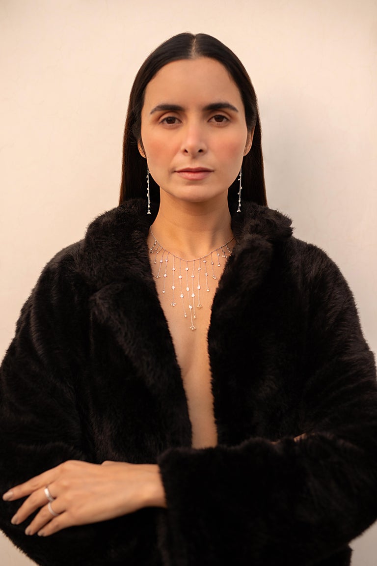 Shoulder Dust 3.17 Carat Diamond Double Chain Dangle Earrings in 18K ...