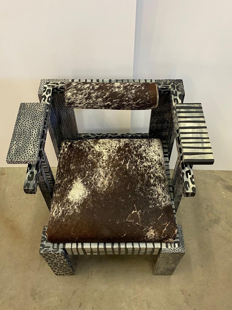 Show Stealer Artisan Made Painted and Cowhide Armchair For Sale at 1stDibs