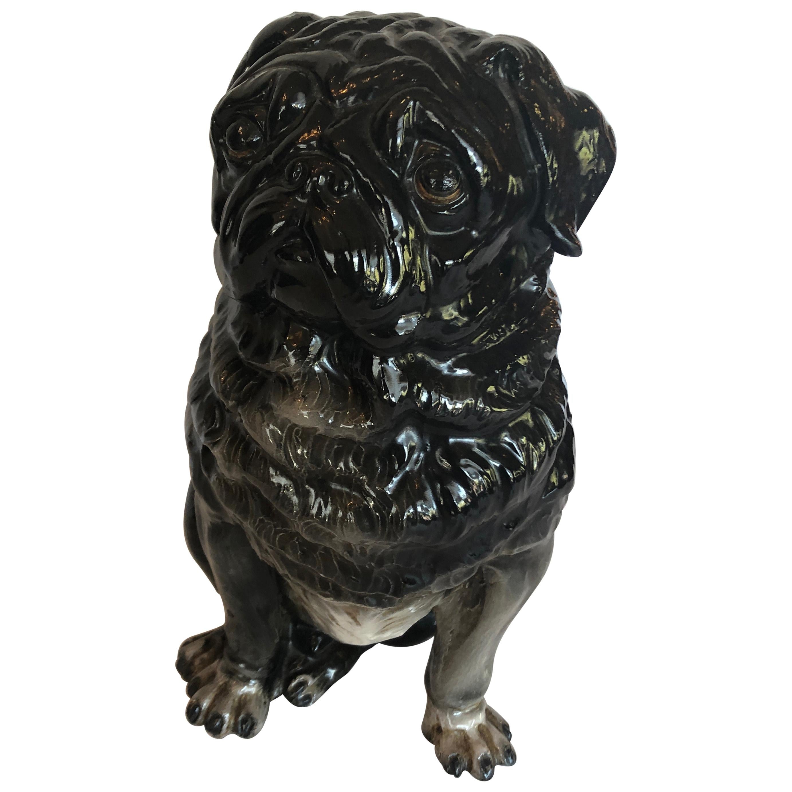 Show Stealer Italian Black Terracotta Pug Dog Sculpture at 1stDibs