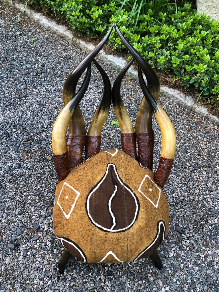 Show Stealer Long Horn Club Chair with African Mud Cloth Upholstery at ...
