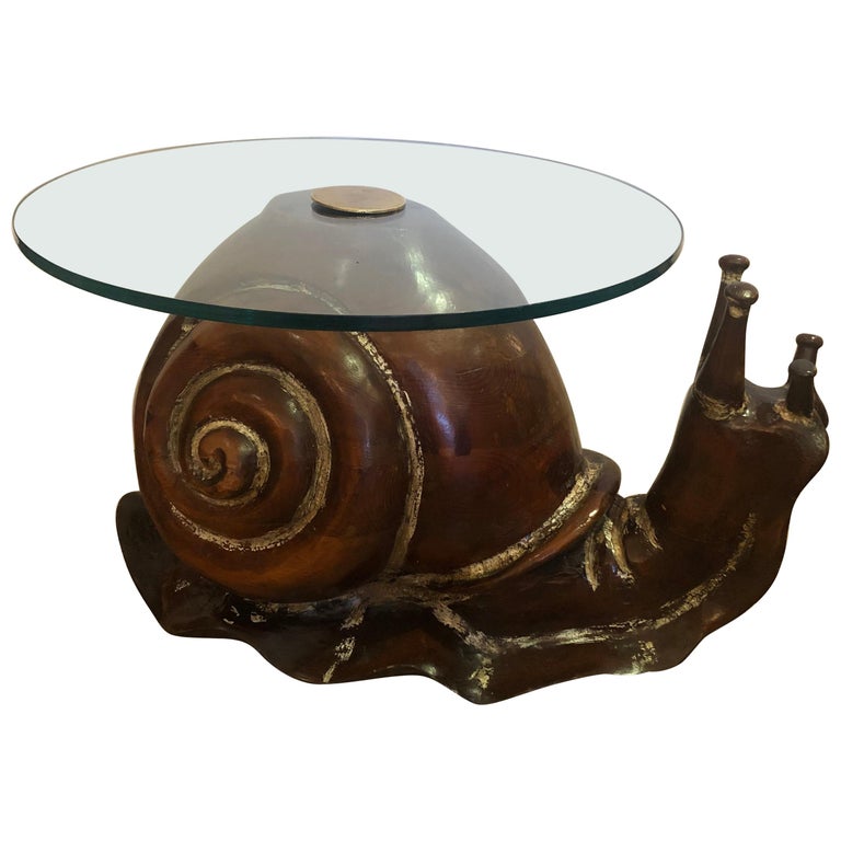 Show Stopper Carved Wood Snail Cocktail Coffee or Side Table at 1stDibs