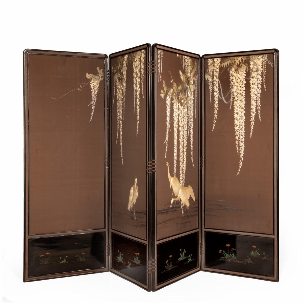 Showa Period Four Fold Embroidered Screen at 1stDibs