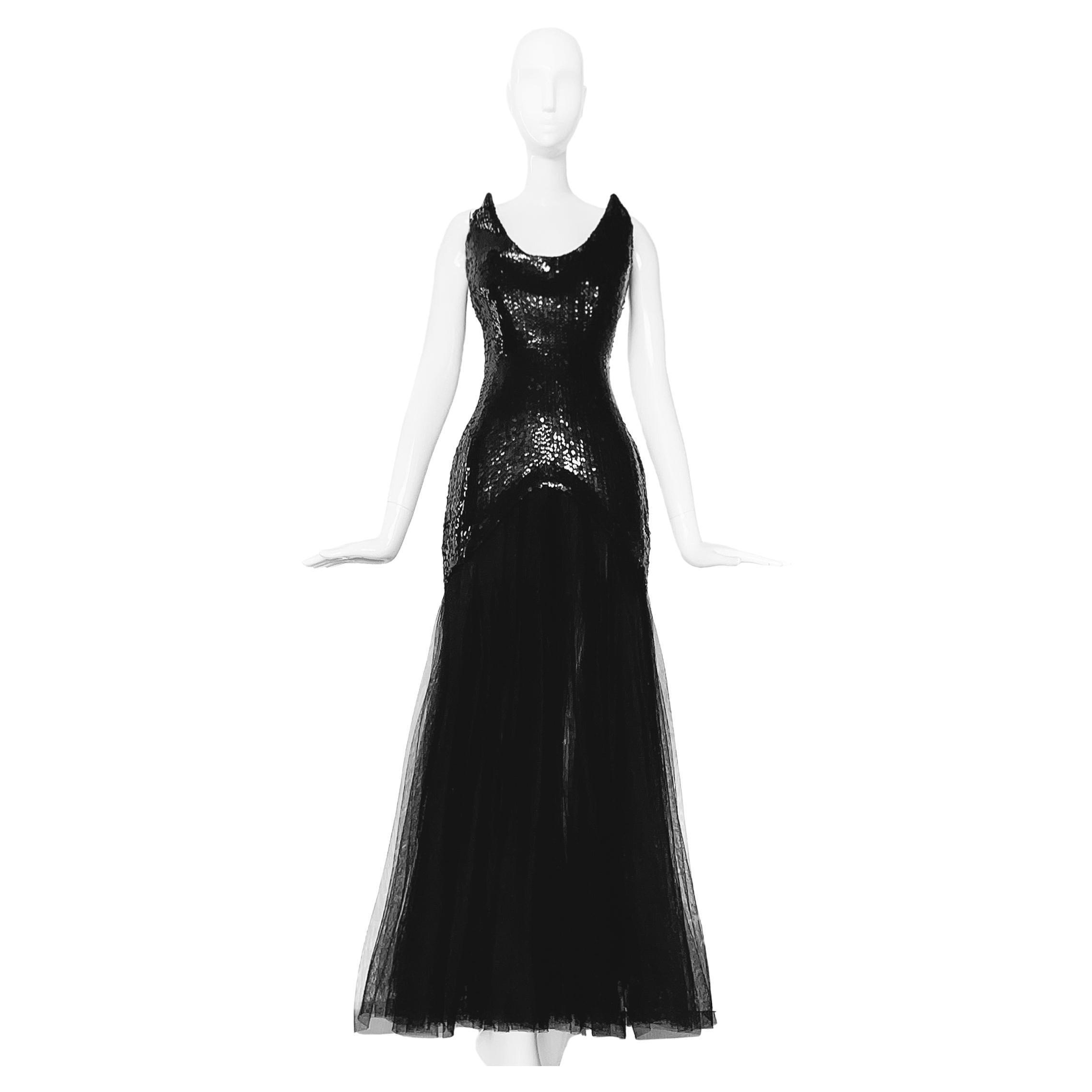 Showstopper Thierry Mugler Dramatic Evening Gown Black Sequin For Sale ...
