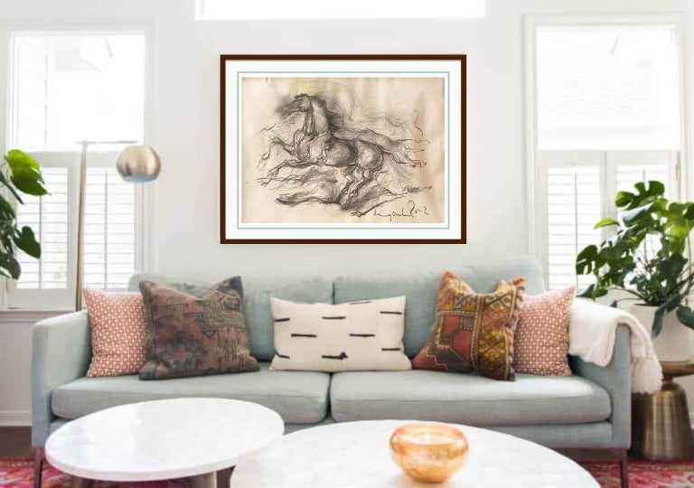 Shyam Kanu Borthakur - Horse, Conte Mixed Media on Paper, Black color ...