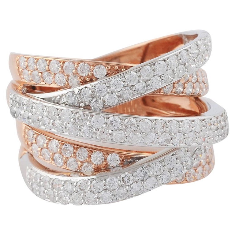 SI Clarity HI Color Diamond Multi Layer Ring 2 Tone Gold Handmade Fine ...