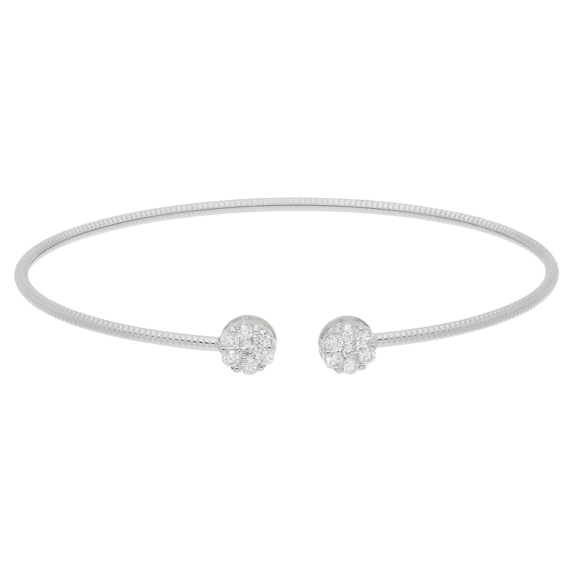 Round and Emerald Cut Diamond Cuff Bangle Bracelet 18 Karat White Gold Jewelry For Sale at 1stDibs