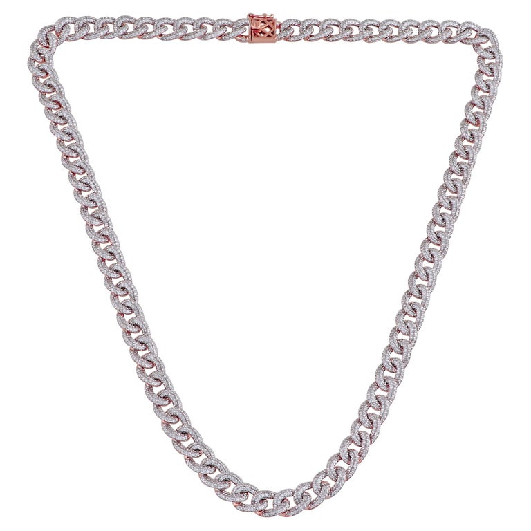 SI/HI Diamond Pave Cuban Link Chain Necklace 18 Karat Rose Gold Fine ...