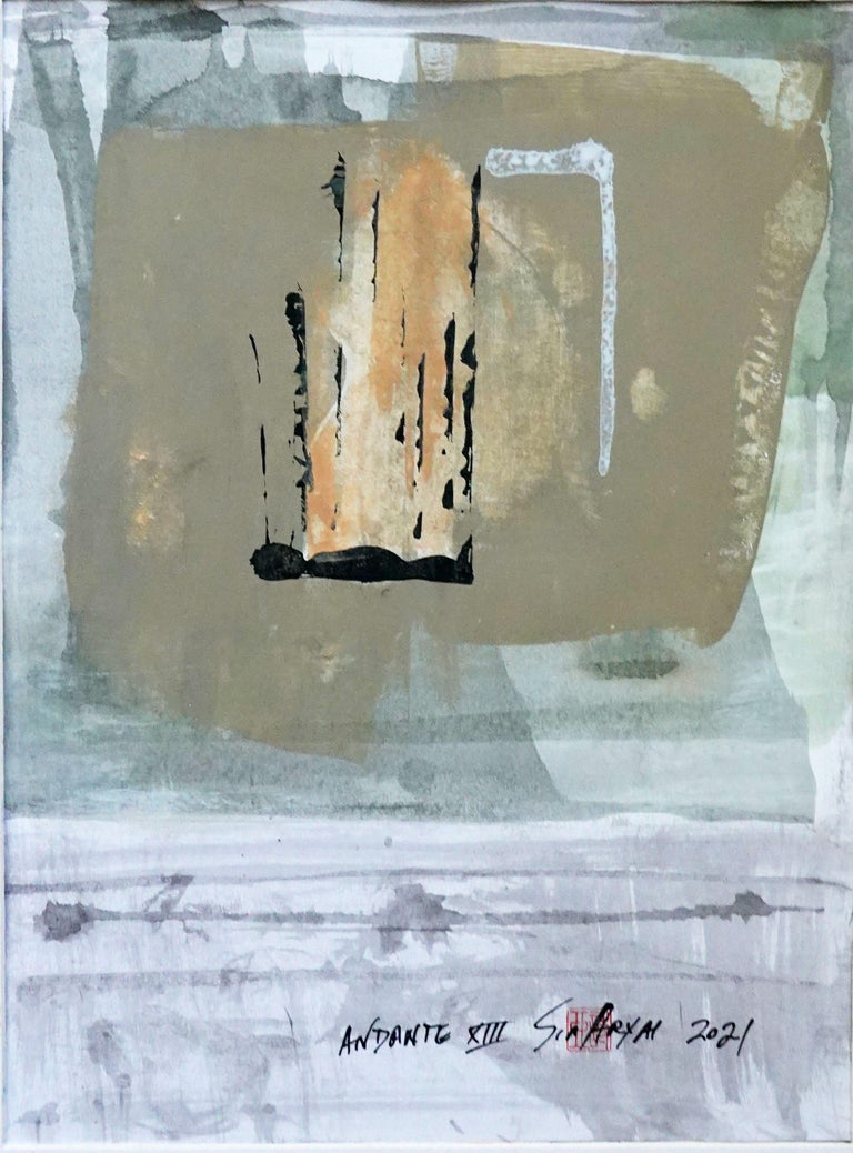 Sia Aryai - Andante XIII minimal abstract framed painting, Painting ...