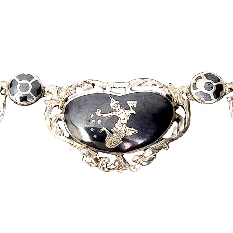 Siam Sterling Silver Niello Necklace For Sale at 1stDibs
