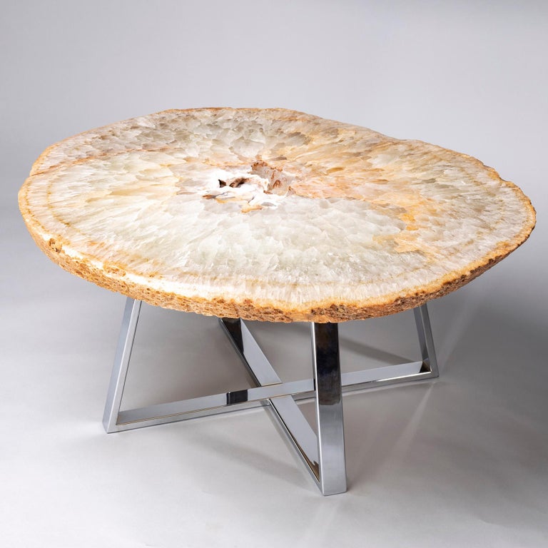 Side or Center Table, Brazilian Agate with Nickel Finish Metal Base For ...