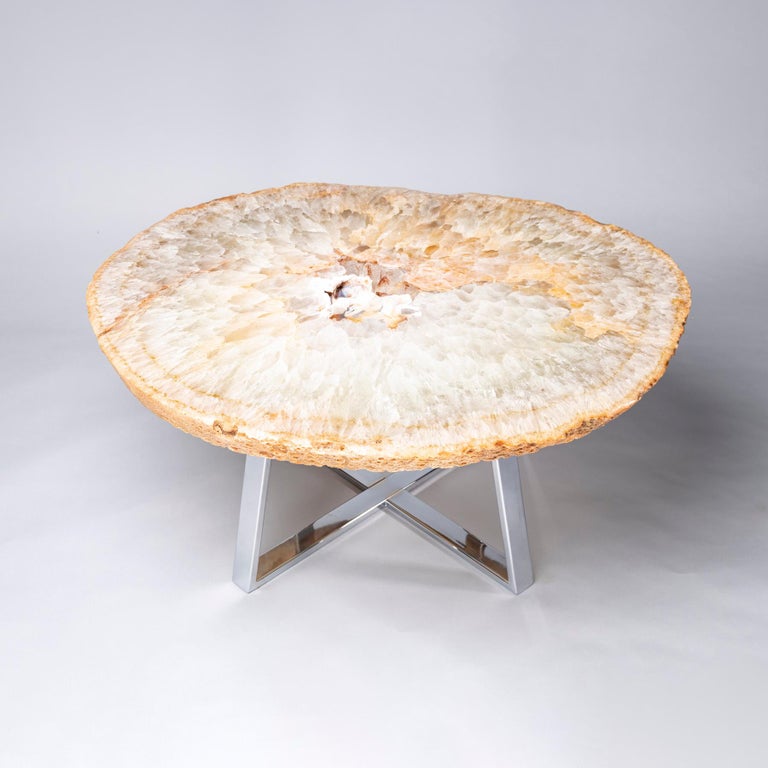 Side or Center Table, Brazilian Agate with Nickel Finish Metal Base For ...
