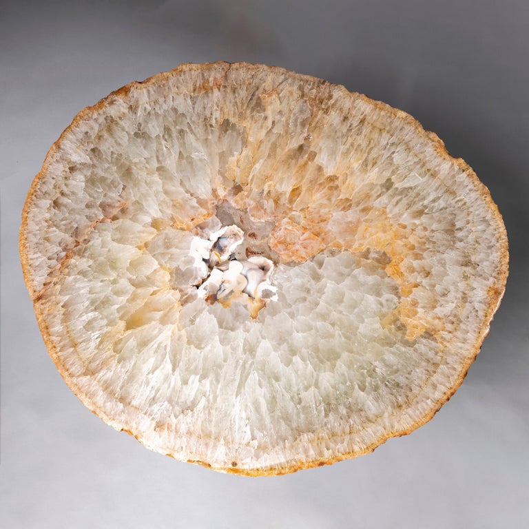 Side or Center Table, Brazilian Agate with Nickel Finish Metal Base For ...