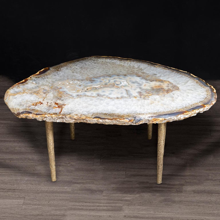 Side or Center Table, Brazilian Agate with Solid Bronze Base For Sale at 1stDibs