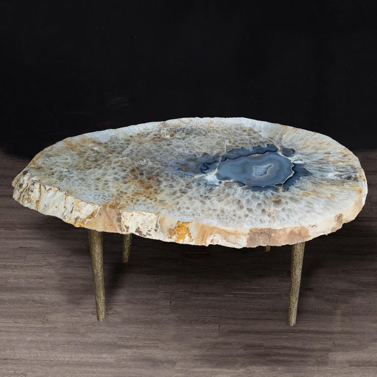 Side or Center Table, Brazilian Agate with Solid Bronze Base For Sale ...