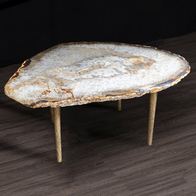 Side or Center Table, Brazilian Agate with Solid Bronze Base For Sale ...