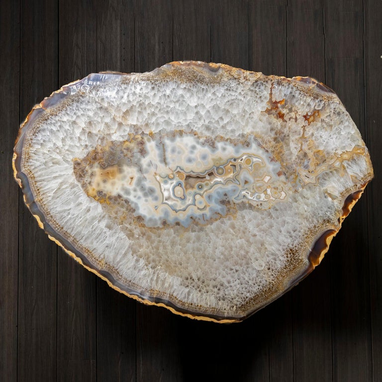 Side or Center Table, Brazilian Agate with Solid Bronze Base For Sale ...