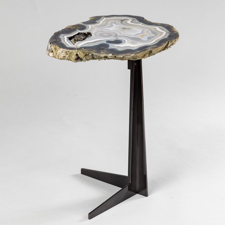 Side or Cocktail Table, Brazilian Agate with Black Color Metal Base For ...